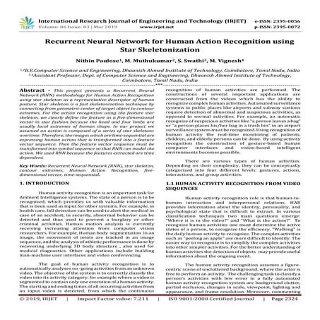 Irjet Recurrent Neural Network For Human Action Recognition Using Star Skeletonization Pdf