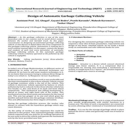 IRJET- Design of Automatic Garbage Collecting Vehicle | PDF