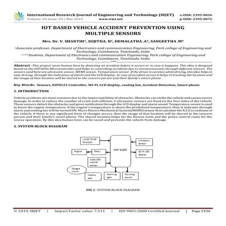 Irjet Iot Based Vehicle Accident Prevention Using Multiple Sensors Pdf