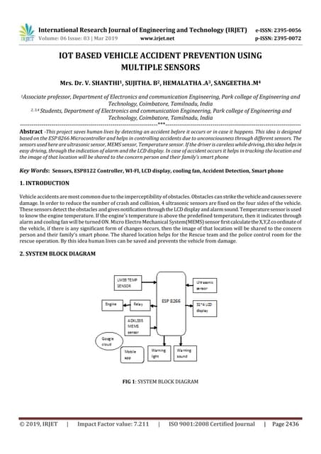 Irjet Iot Based Vehicle Accident Prevention Using Multiple Sensors Pdf