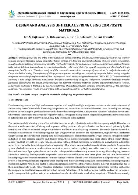 Irjet Design And Analysis Of Helical Spring Using Composite Materials