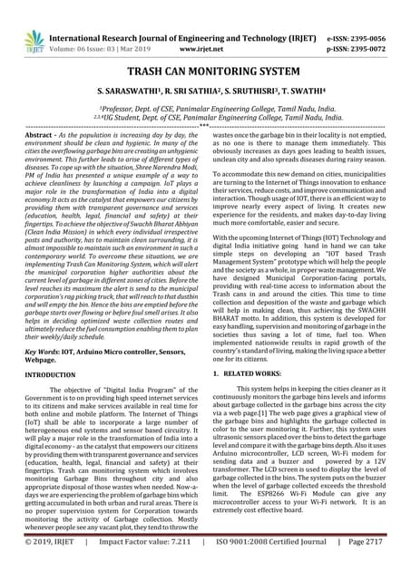 Smart garbage monitoring system using internet of things | PPTX