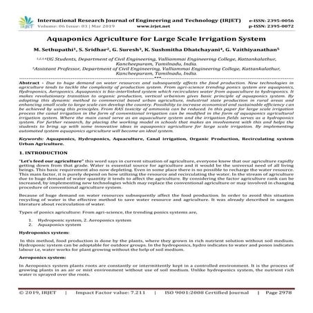IRJET- Aquaponics Agriculture For Large Scale Irrigation System | PDF