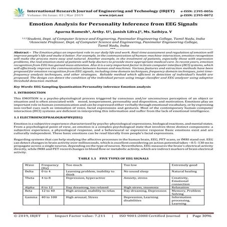 IRJET- Emotion Analysis for Personality Inference from EEG Signals | PDF | Artificial ...