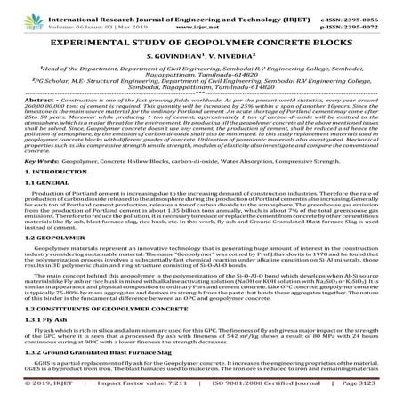 IRJET- Experimental Study of Geopolymer Concrete Blocks | PDF