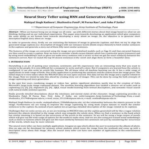 IRJET- Neural Story Teller using RNN and Generative Algorithm | PDF