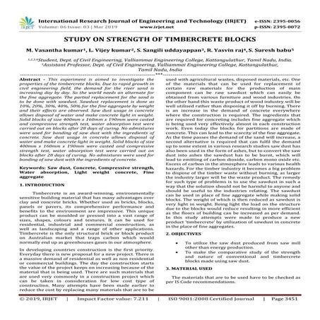 IRJET- Study on Strength of Timbercrete Blocks | PDF