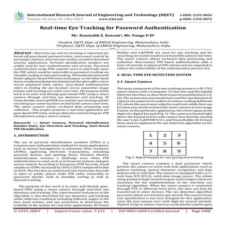 Irjet Real Time Eye Tracking For Password Authentication Pdf