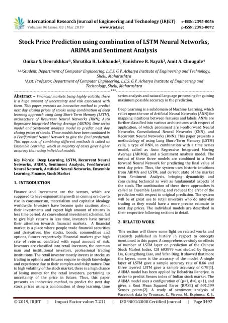 Irjet Stock Price Prediction Using Combination Of Lstm Neural Networks