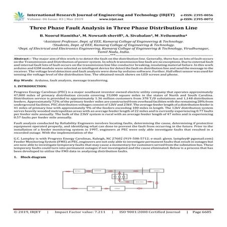 Irjet Three Phase Fault Analysis In Three Phase Distribution Line Pdf 