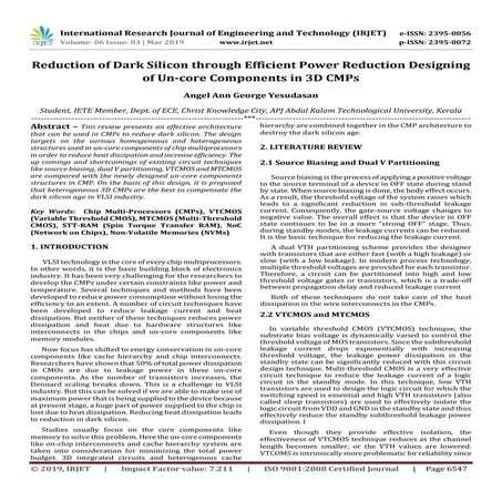 IRJET- Reduction of Dark Silicon through Efficient Power Reduction Designing of Un-Core ...