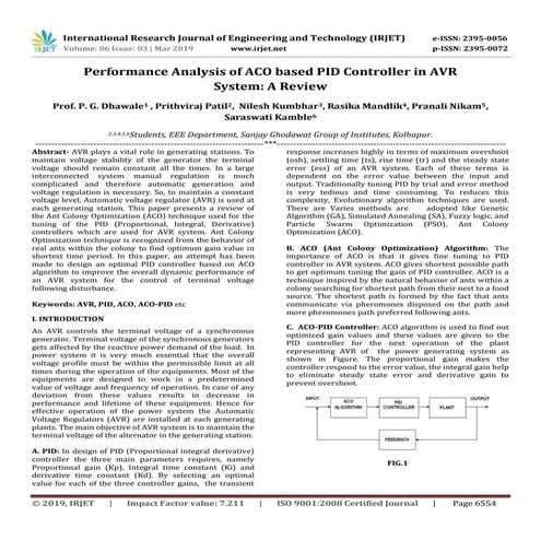 IRJET- Performance Analysis of ACO based PID Controller in AVR System: A Review | PDF