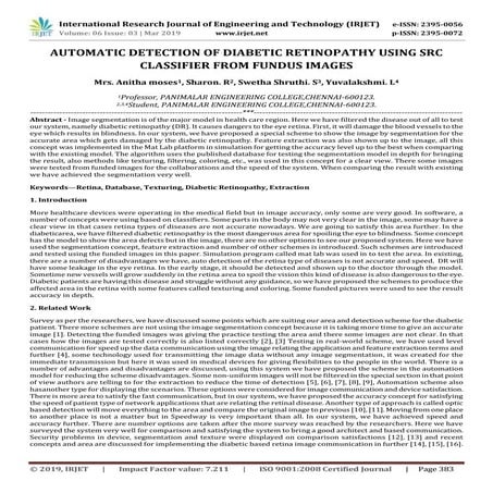Irjet Automatic Detection Of Diabetic Retinopathy Using Src Classifier From Fundus Images Pdf