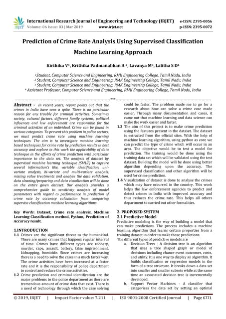 Irjet Prediction Of Crime Rate Analysis Using Supervised