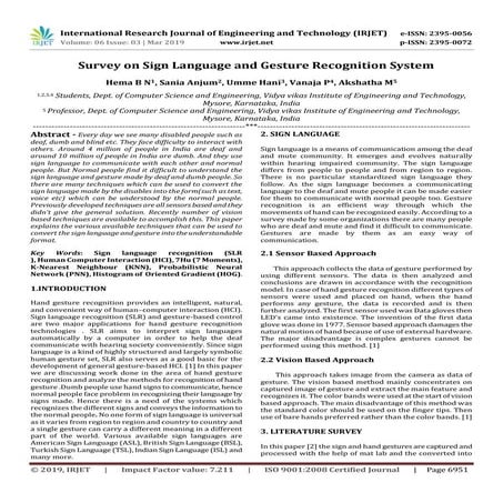 Irjet Survey On Sign Language And Gesture Recognition System Pdf