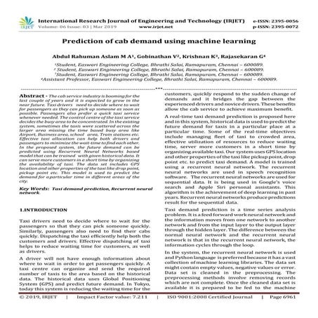 Irjet Prediction Of Cab Demand Using Machine Learning Pdf Computer