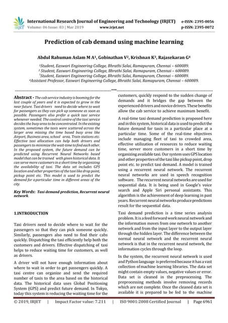 Irjet Prediction Of Cab Demand Using Machine Learning Pdf Computer