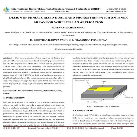 IRJET- Design of Miniaturized Dual Band Microstrip Patch Antenna Array for Wireless Lan ...