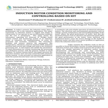 Irjet Induction Motor Condition Monitoring And Controlling Based On