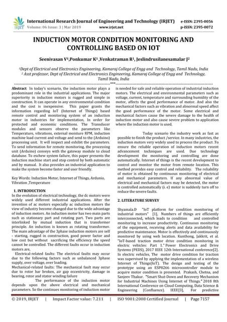 Irjet Induction Motor Condition Monitoring And Controlling Based On