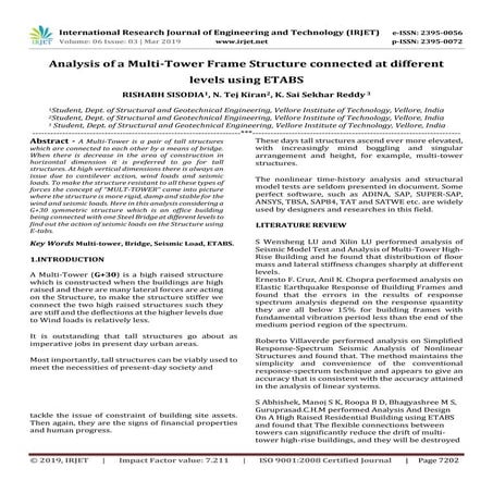 IRJET- Analysis of a Multi-Tower Frame Structure Connected at Different Levels using ETABS | PDF