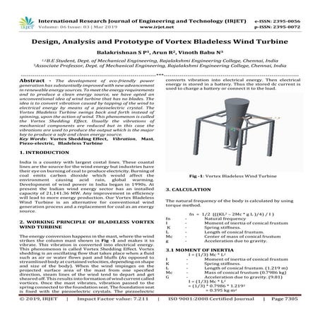 Irjet Design Analysis And Prototype Of Vortex Bladeless Wind Turbine