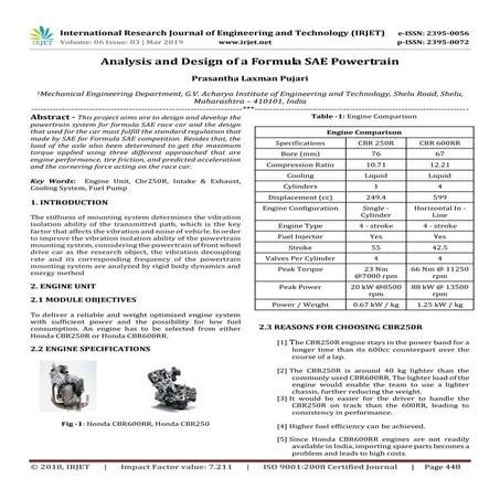 IRJET- Analysis and Design of a Formula SAE Powertrain | PDF