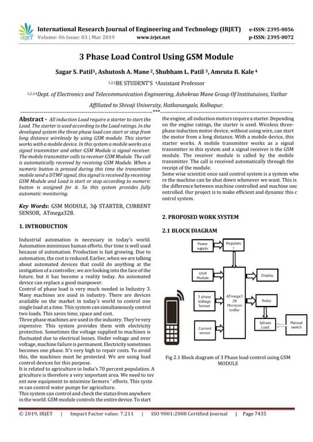 Irjet 3 Phase Load Control Using Gsm Module Pdf
