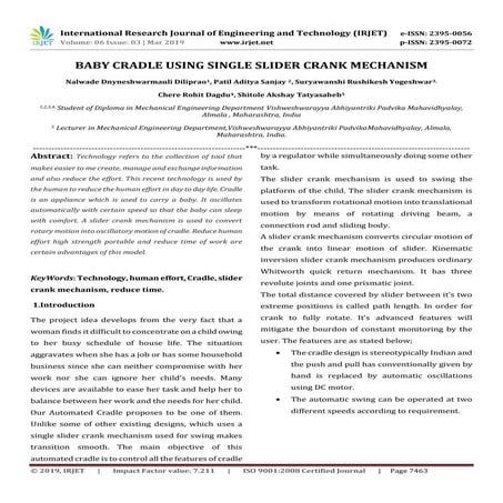 IRJET- Baby Cradle using Single Slider Crank Mechanism | PDF