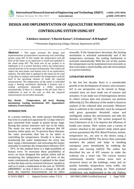 Irjet Design And Implementation Of Aquaculture Monitoring And