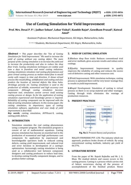 Irjet Use Of Casting Simulation For Yield Improvement Pdf