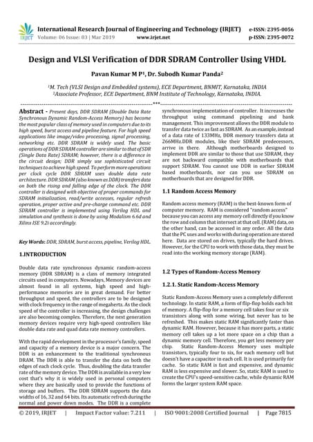IRJET- Design And VLSI Verification of DDR SDRAM Controller Using VHDL ... IRJET- Design And VLSI Verification of DDR SDRAM Controller Using VHDL ...