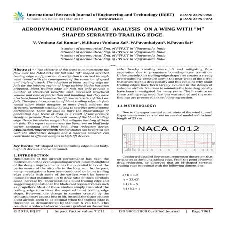 Irjet Aerodynamic Performance Analysis On A Wing With “m” Shaped Serrated Trailing Edge Pdf