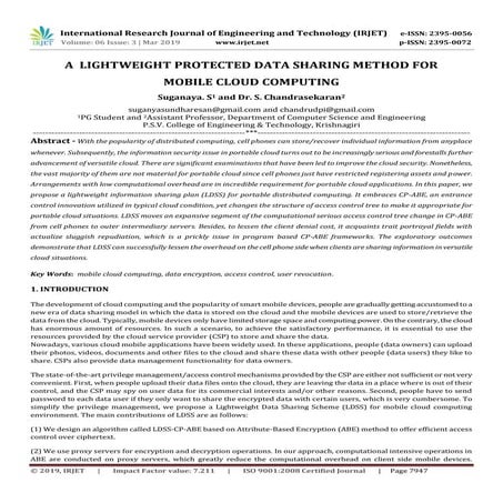 IRJET- A Review on Lightweight Secure Data Sharing Scheme for Mobile Cloud Computing | PDF