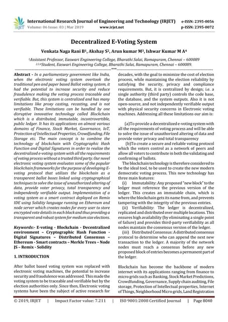 Online Voting System Using Blockchain Technology | PDF