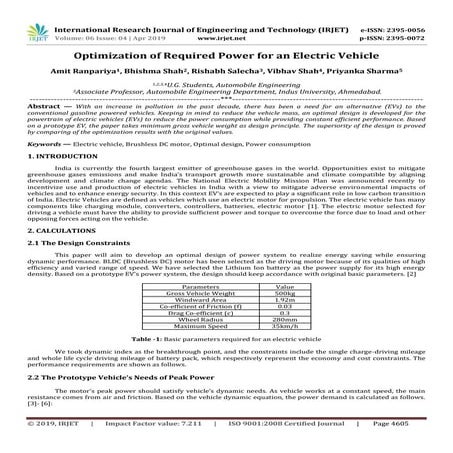 Irjet Optimization Of Required Power For An Electric Vehicle Pdf
