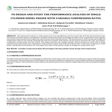 IRJET- To Design and Study the Performance Analysis of Single Cylinder Diesel Engine with ...