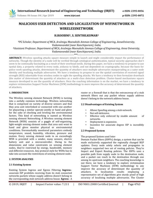Irjet Malicious User Detection And Localization Of Wifinetwork In