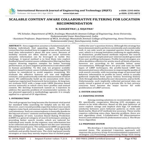 Irjet Scalable Content Aware Collaborative Filtering For Location