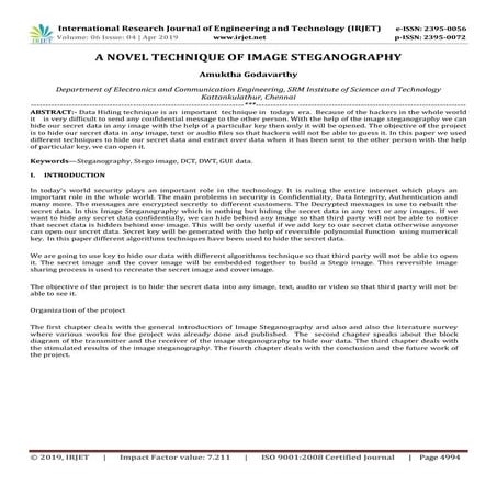 IRJET- A Novel Technique of Image Steganography | PDF