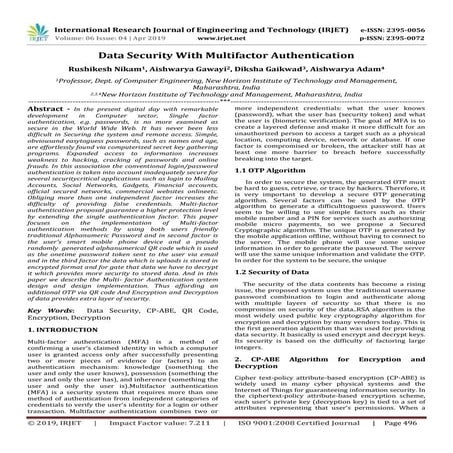 Irjet Data Security With Multifactor Authentication Pdf