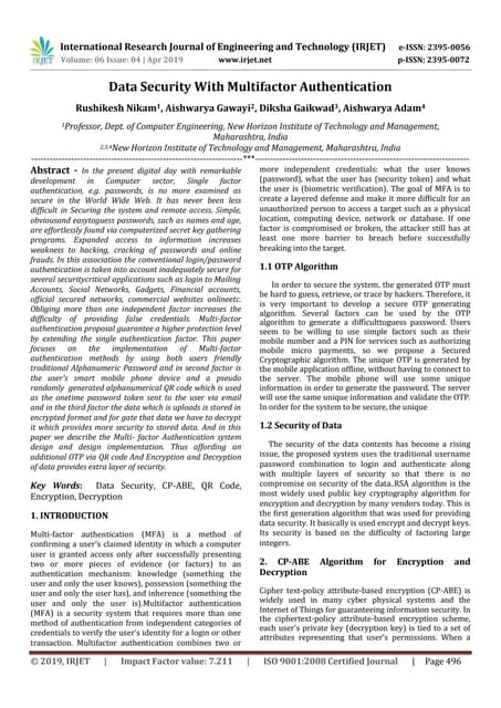 Irjet Data Security With Multifactor Authentication Pdf