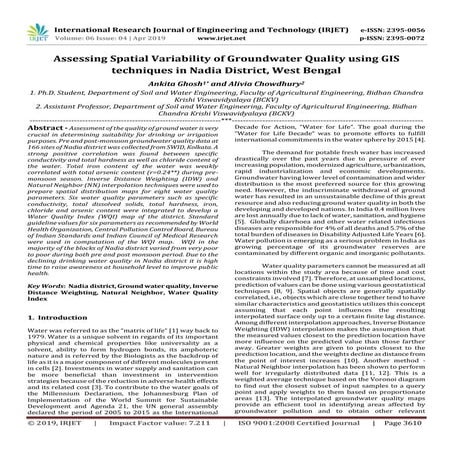 IRJET- Assessing Spatial Variability of Groundwater Quality using GIS Techniques in Nadia ...