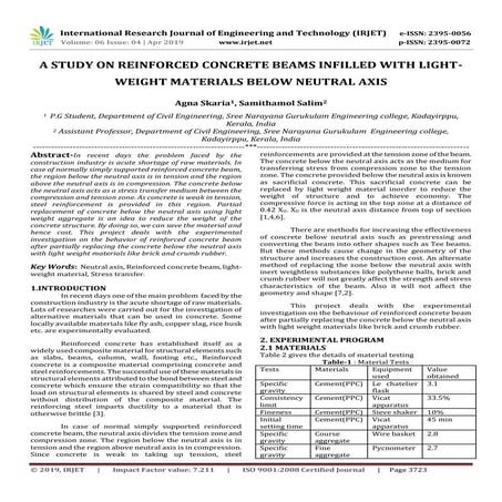 IRJET- A Study on Reinforced Concrete Beams Infilled with Light-Weight ...