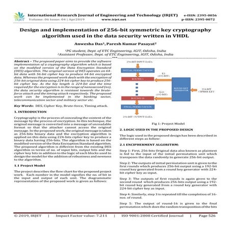 Irjet Design And Implementation Of 256 Bit Symmetric Key Cryptography