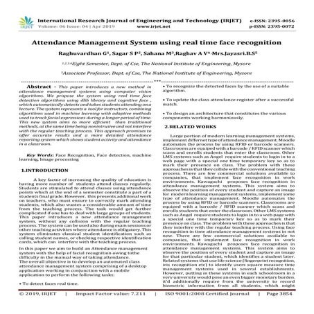 Irjet Attendance Management System Using Real Time Face Recognition Pdf