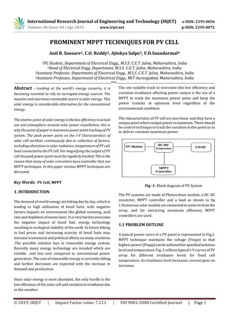 Solar PV Model With MPPT (P & O method) | PPT