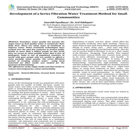 IRJET- Development of a Series Filtration Water Treatment Method for ...
