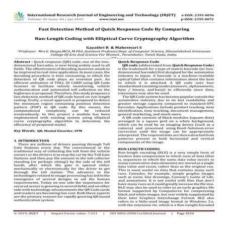 Irjet Fast Detection Method Of Quick Response Code By Comparing Run Length Coding With 