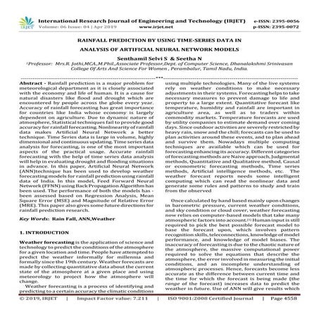 IRJET- Rainfall Prediction by using Time-Series Data in Analysis of Artificial Neural Network ...